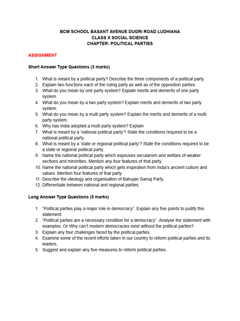 Political Parties Assignment | PDF