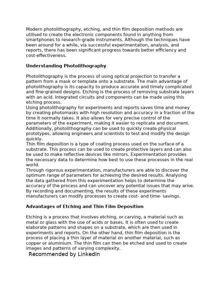 Modern photolithography | PDF | Photolithography | Thin Film