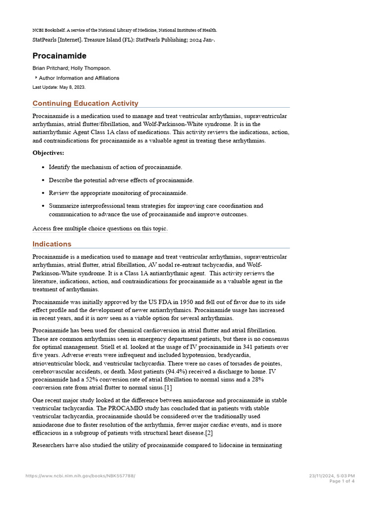 Procainamide - StatPearls - NCBI Bookshelf | PDF | Cardiac Electrophysiology | Cardiovascular ...