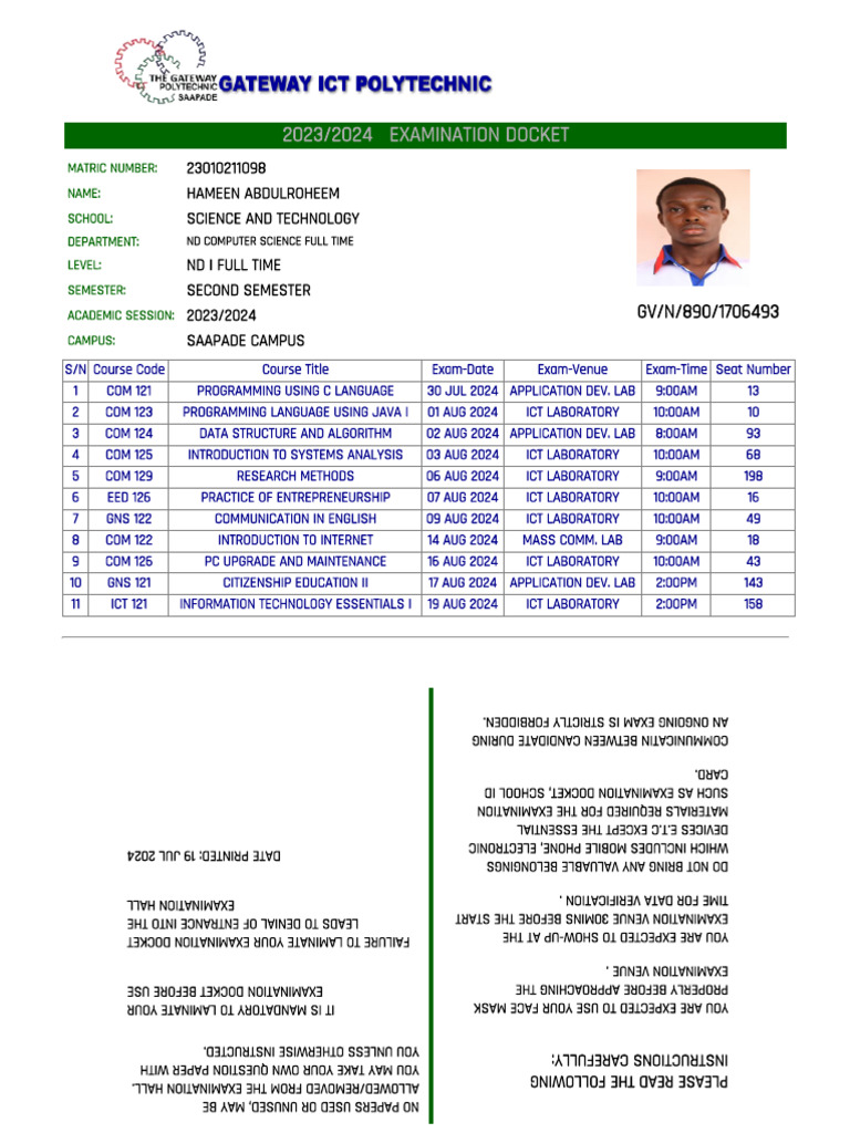 Student Portal The Gateway ICT Polytechnic Saapade | PDF | Information ...