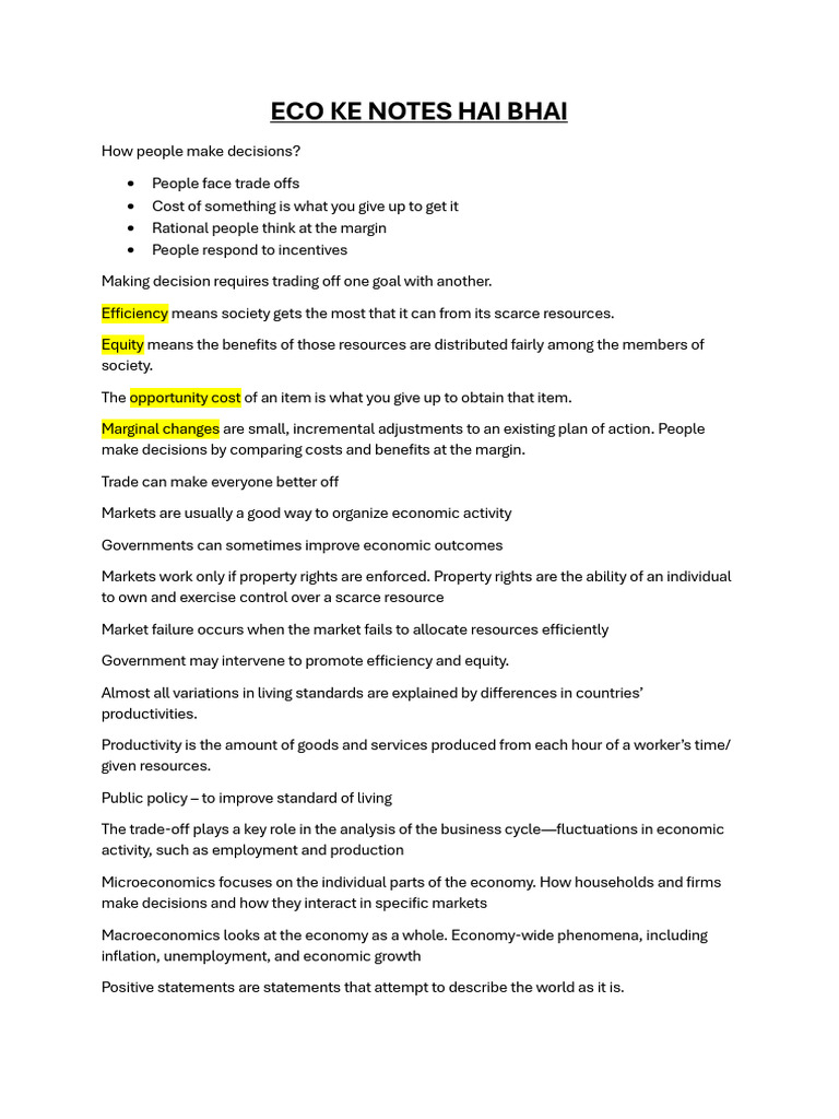 ECO NOTES | PDF | Economics | Demand