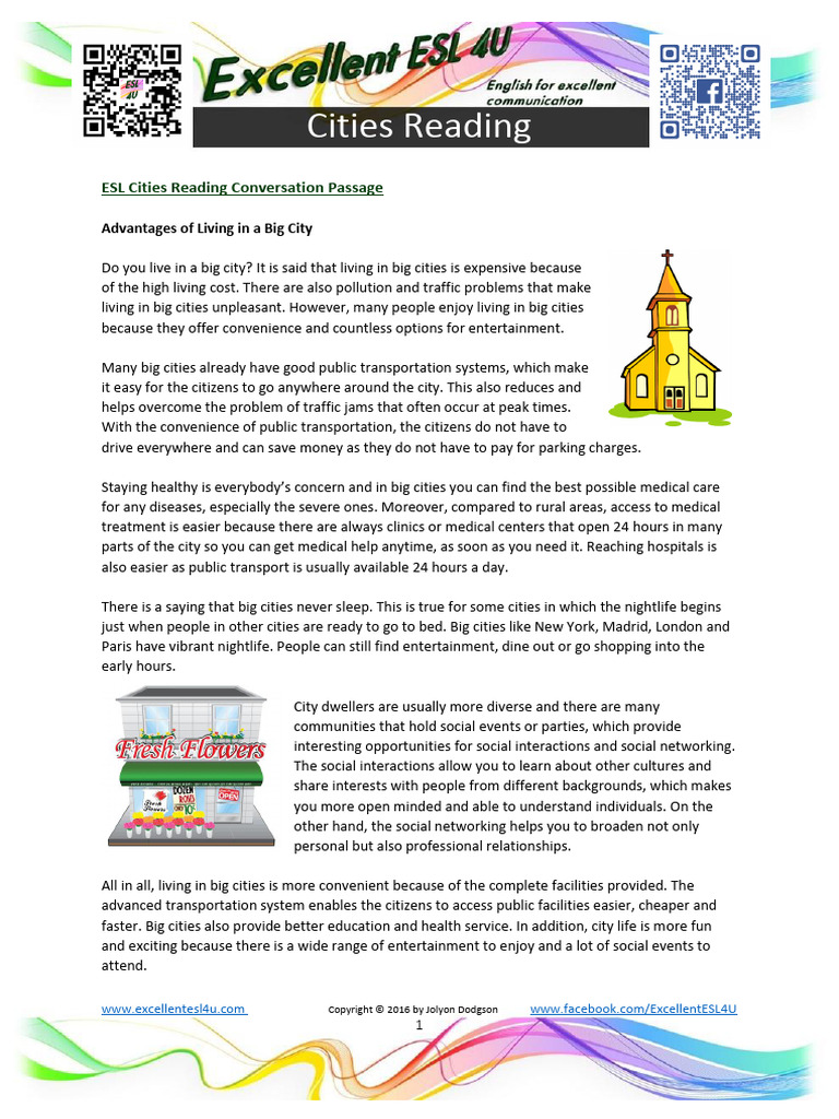 ESL Cities Reading Worksheet | PDF | Health Care | Public Services