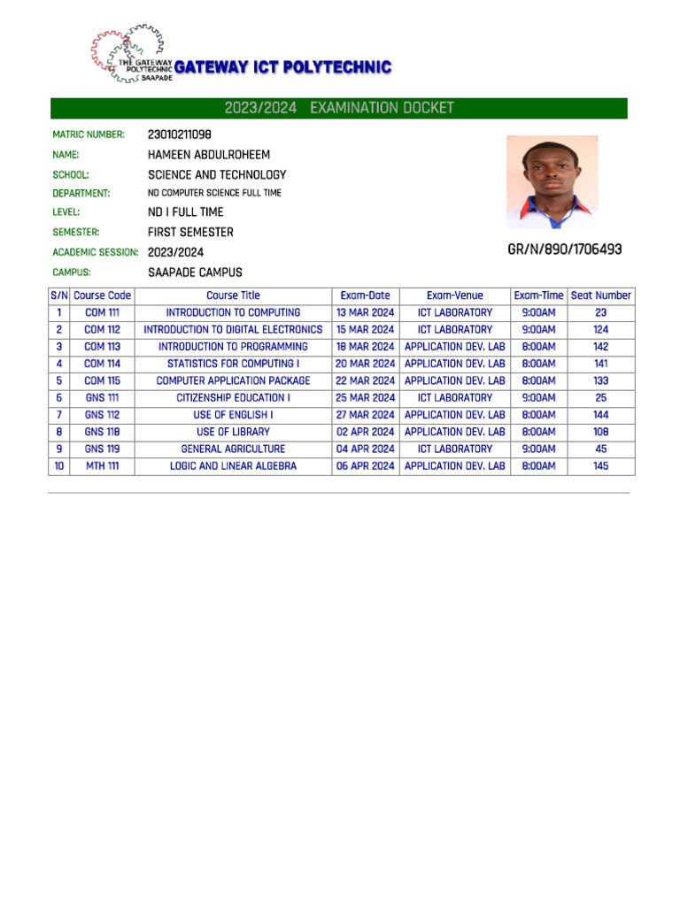 Exam_Docket[1] | PDF | Computing