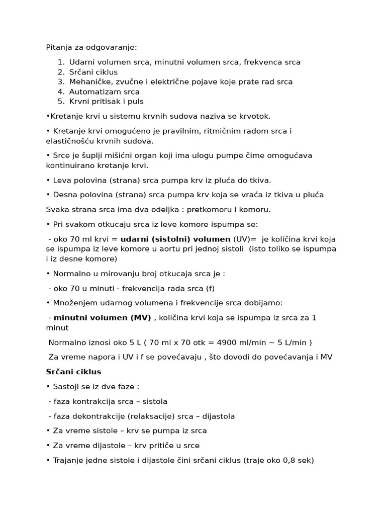 Fiziologija Kardiovaskularnog Sistema | PDF