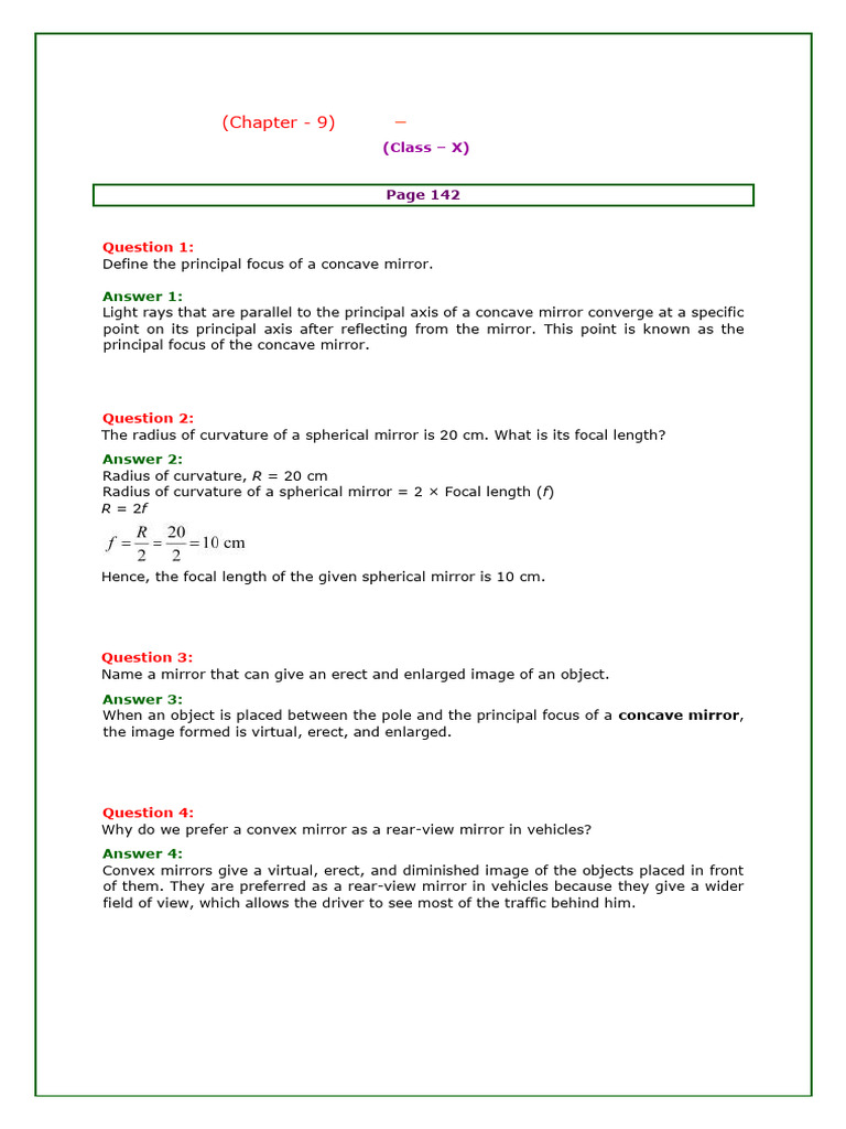 Class-x Chp. Light | PDF | Mirror | Refractive Index