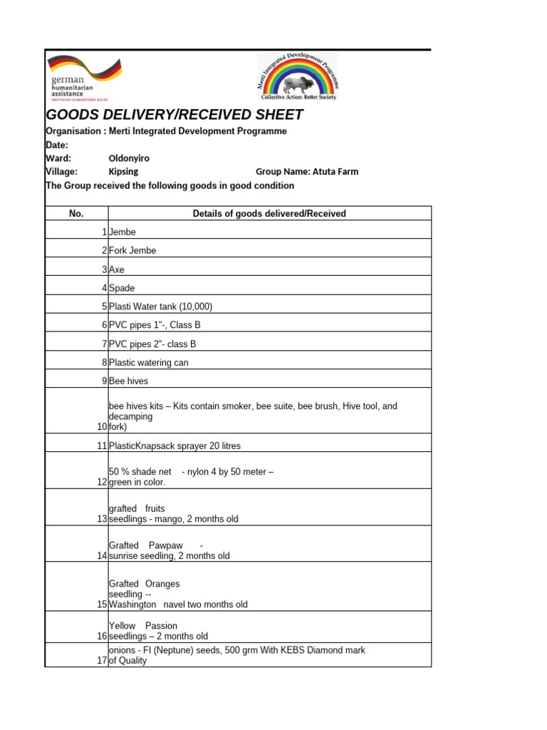 Goods Delivery Receipt for Farms | PDF | Orange (Fruit) | Agriculture