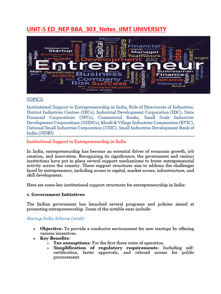 Institutional Support for Indian Entrepreneurs | PDF | Banks ...