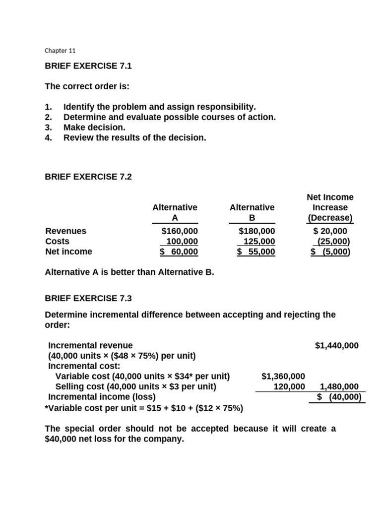 Incremental Analysis Exercises | PDF | Marginal Cost | Income