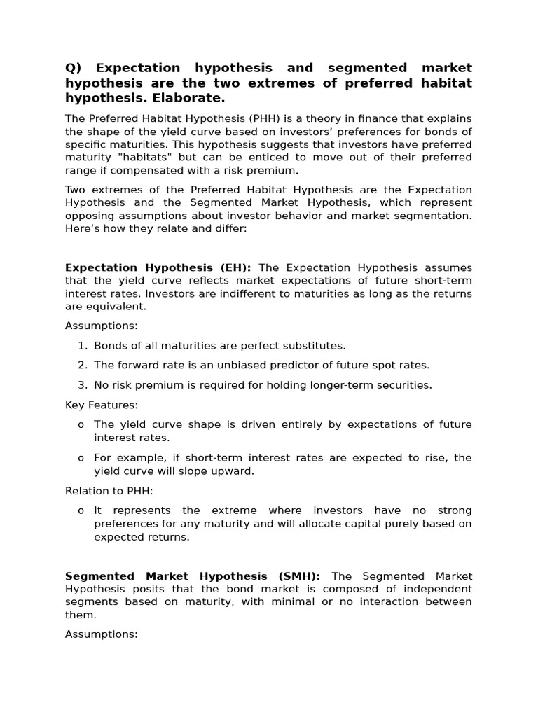 EXPECTATION HYPOTHESIS | PDF | Yield Curve | Interest