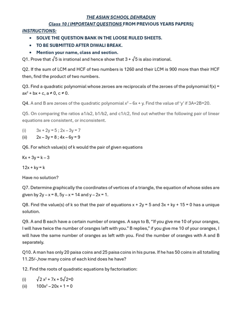 Maths Question Bank | PDF | Circle | Area