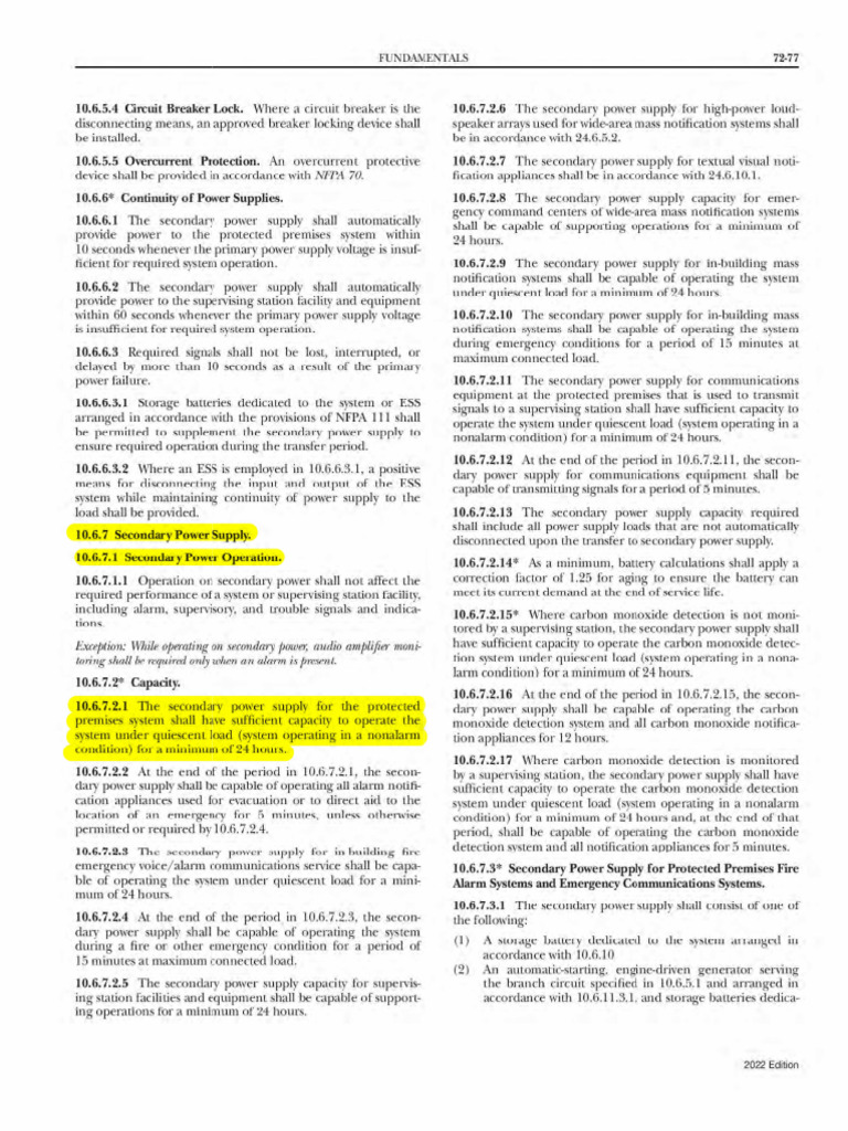 Nfpa 72 Power Battery Standby | PDF