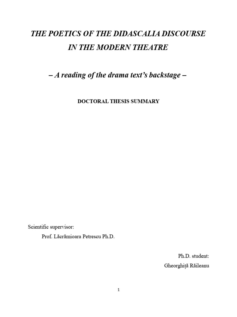 Răileanu, Gheorghiţă, The Poetics of The Didascalia Discourse in The ...