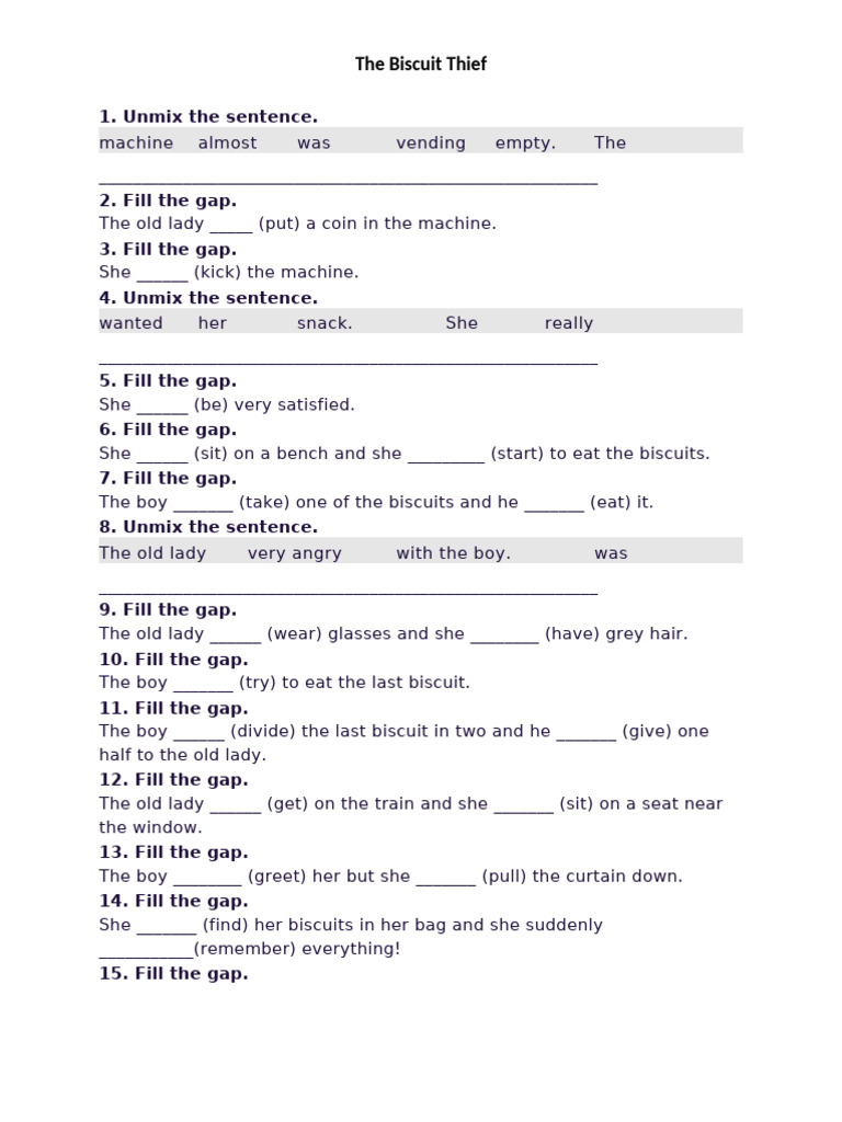 The Biscuit Thief Worksheet | PDF