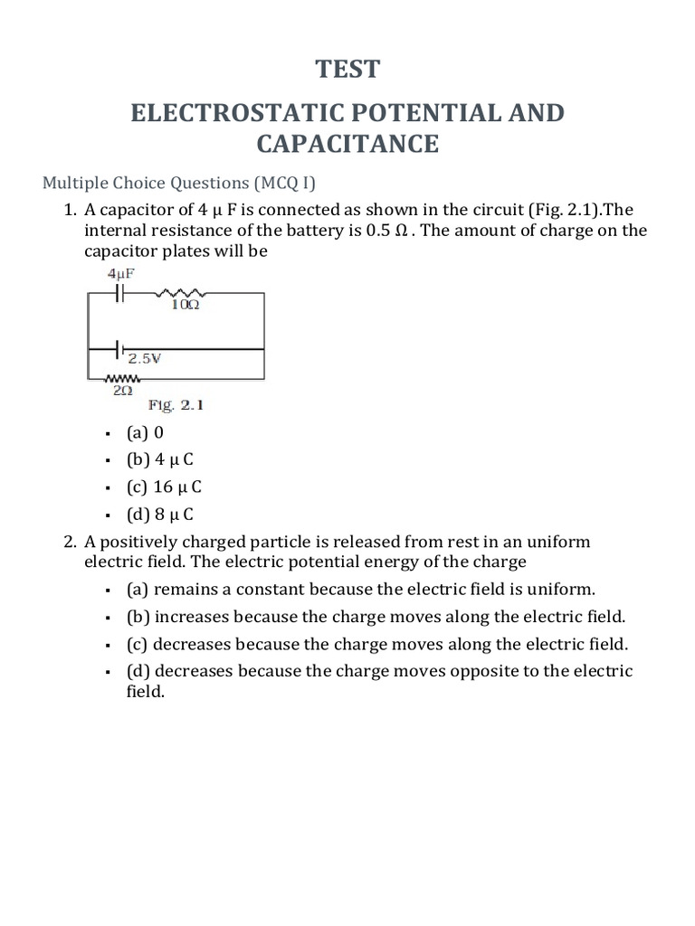 ASSIGNMENT ELECTROSTATIC POTENTIAL AND CAPACITANCE | PDF | Capacitor | Capacitance
