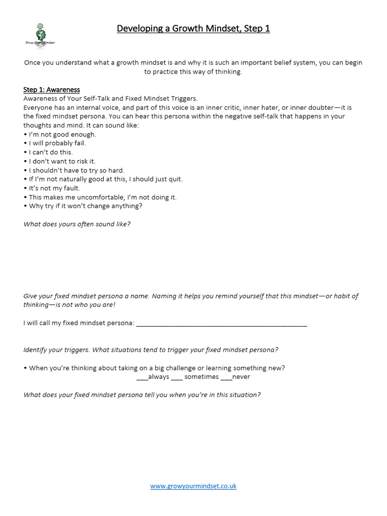 Growth mindset - Awareness | PDF | Mindset | Thought