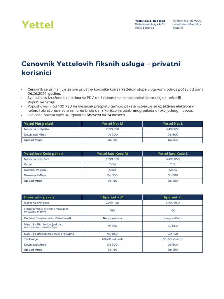 Yettel TV Cenovnik 092024 | PDF