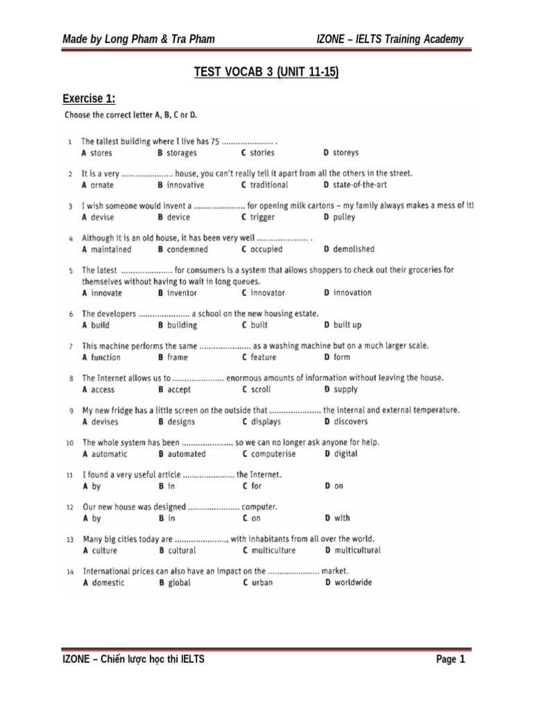 TEST VOCAB 3 For Students | PDF | Vietnam