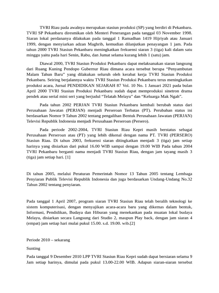 Sejarah TVRI Riau | PDF