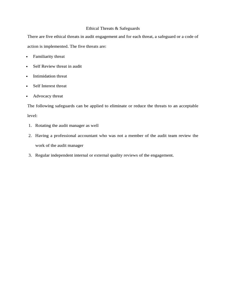 Audit Ethics: Threats & Safeguards | PDF