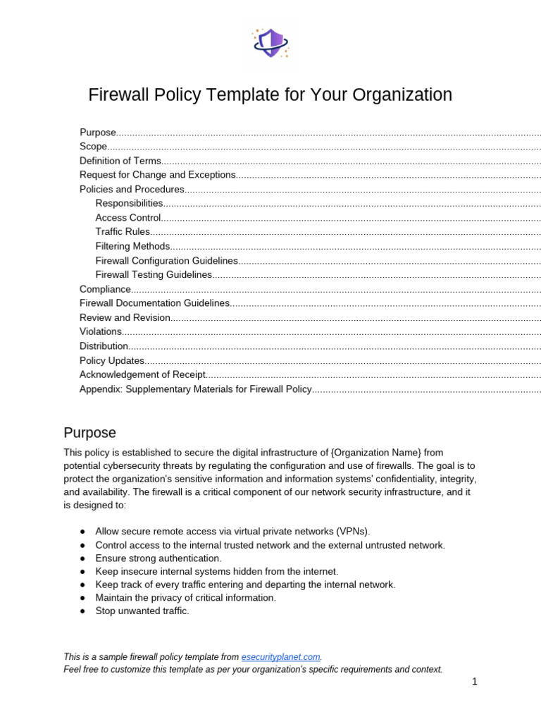 Firewall Policy - ESP Sample Template | PDF | Security | Computer Security