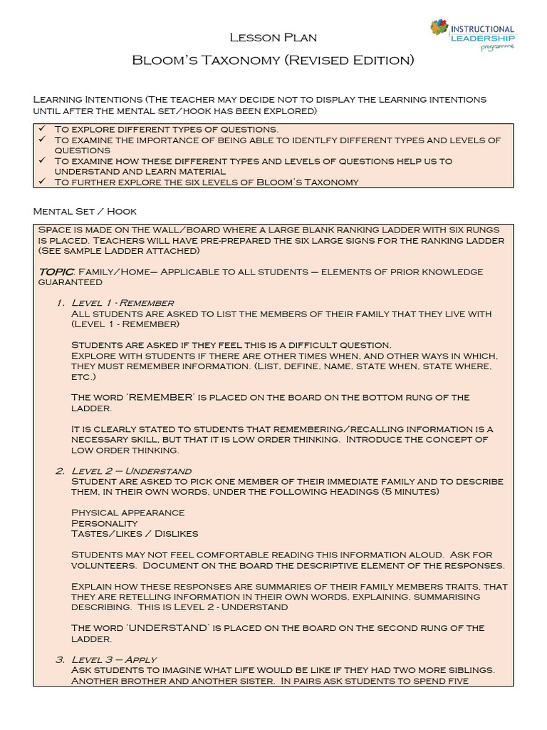 Bloom's Taxonomy Lesson Plan Guide | PDF | Reason | Thought