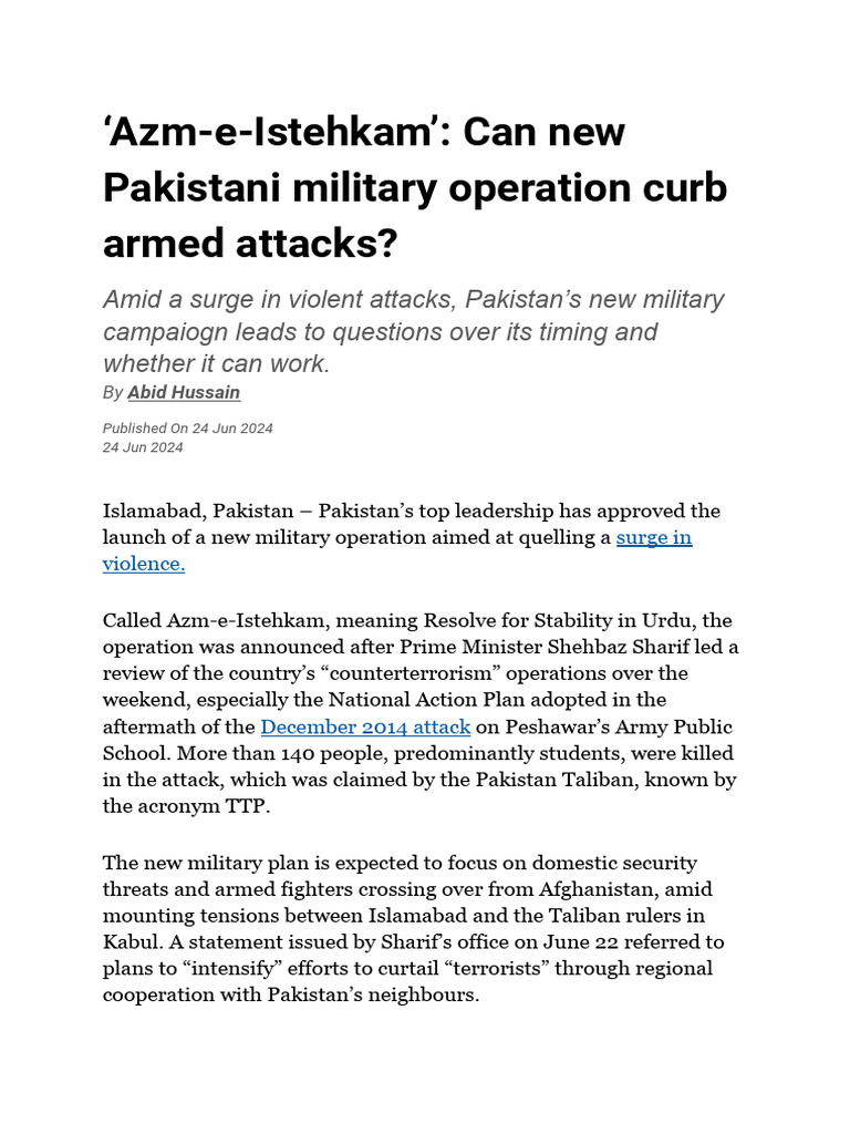 Azm-e-Istehkam' - Can New Pakistani Military Operation Curb Armed ...