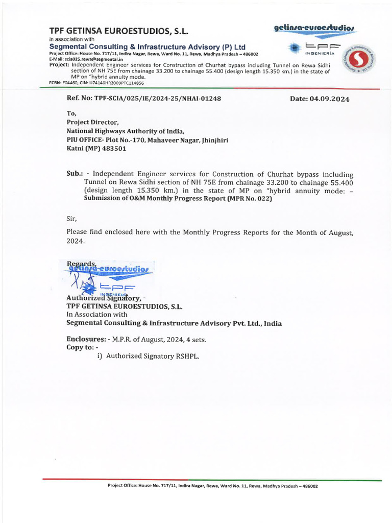 Letter No-01248, MPR For The Month of August-2024. | PDF