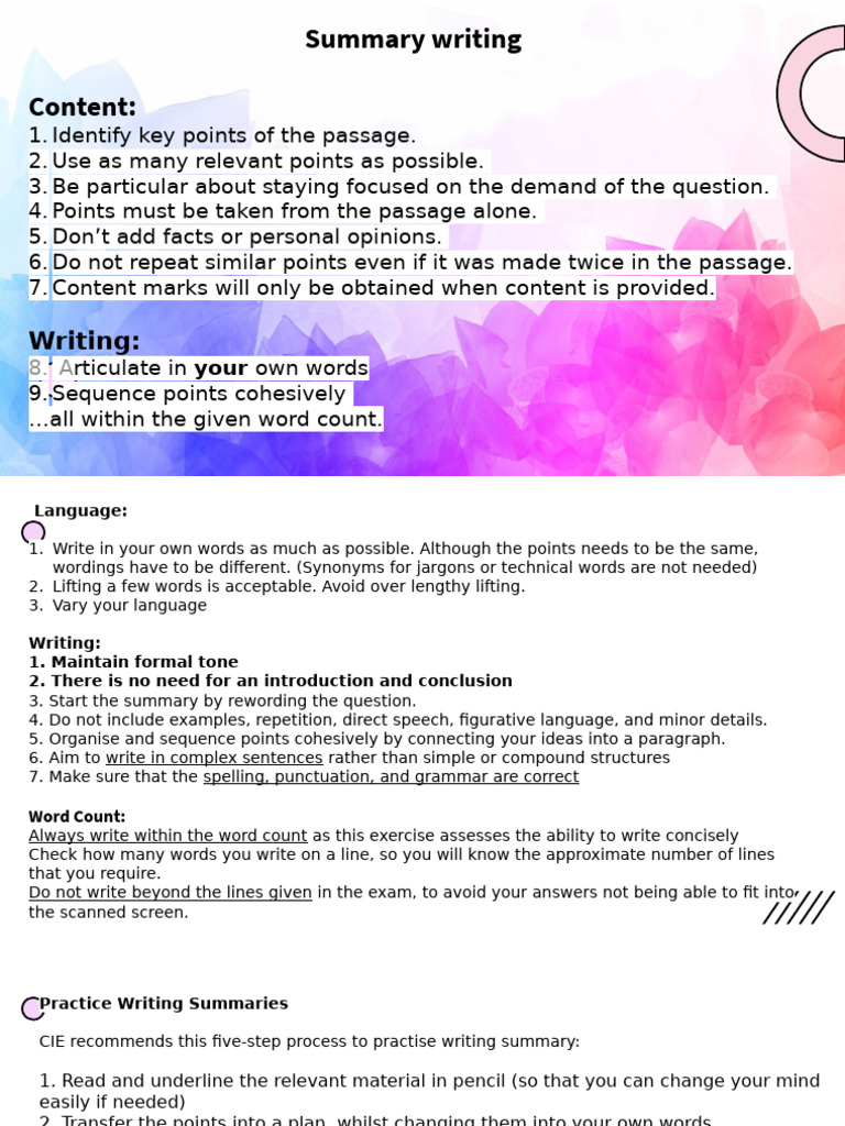 Summary Writing Tips | PDF | Word | Question