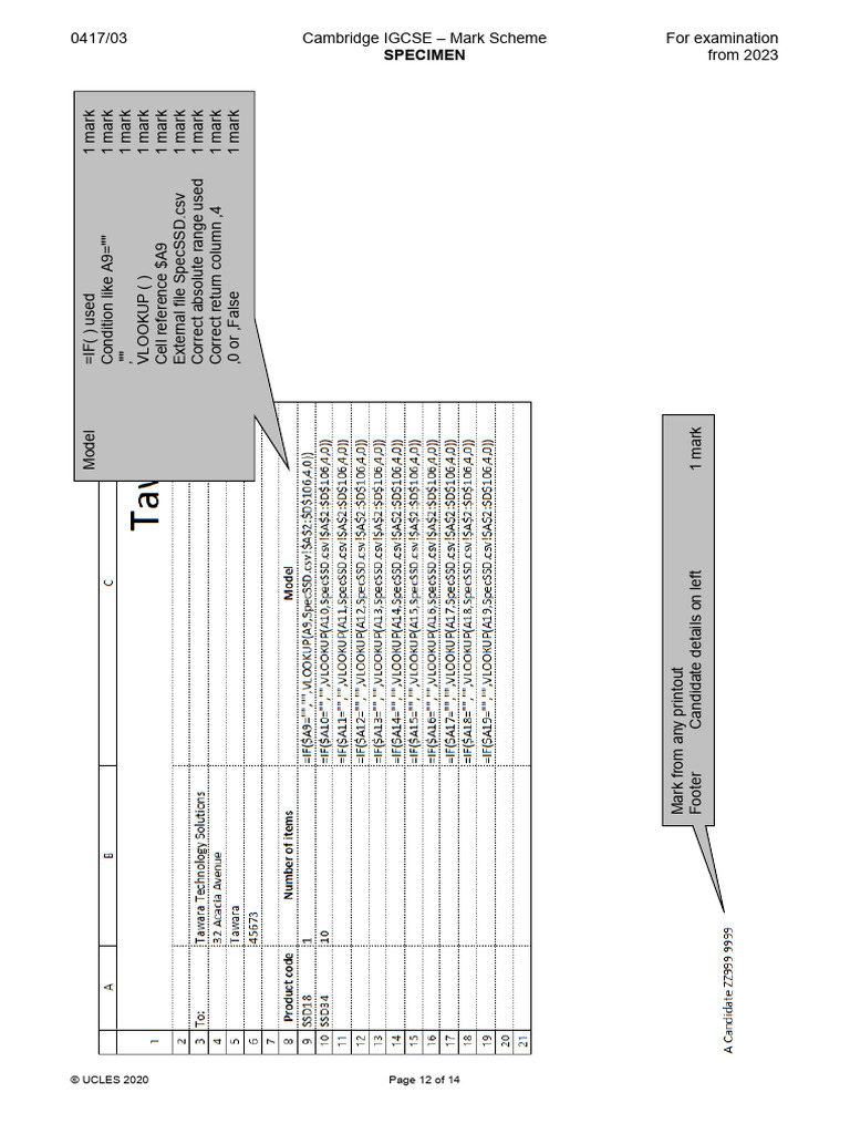 2023 - Spreadsheet Tasks - Mark Scheme | PDF | Computing