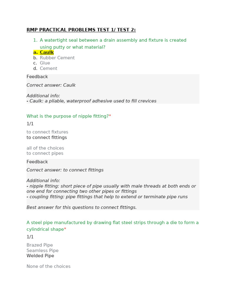 RMP Practical Pre-Board Exam | PDF | Pipe (Fluid Conveyance) | Plumbing