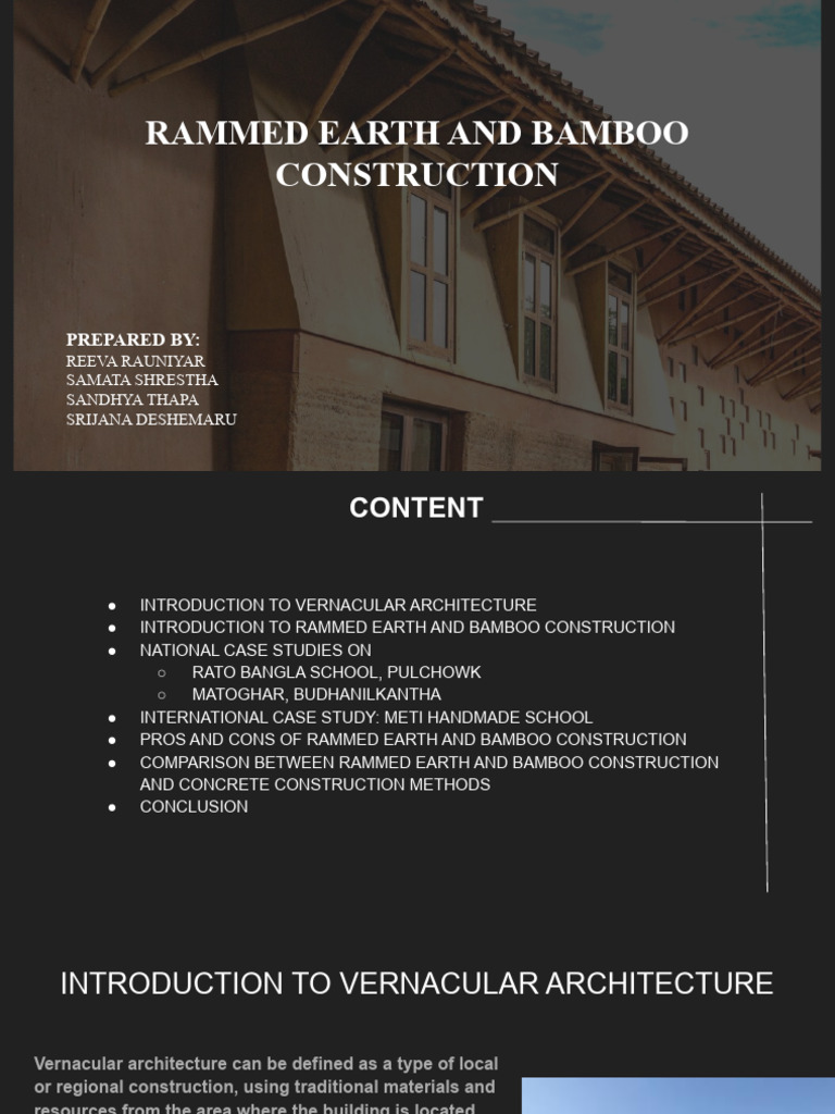 Rammed Earth and Bamboo Construction-Presentation | PDF | Concrete ...