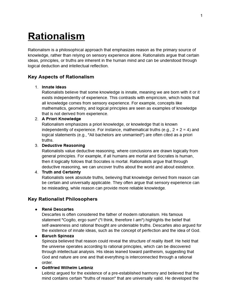 Rationalism | PDF | Rationalism | René Descartes