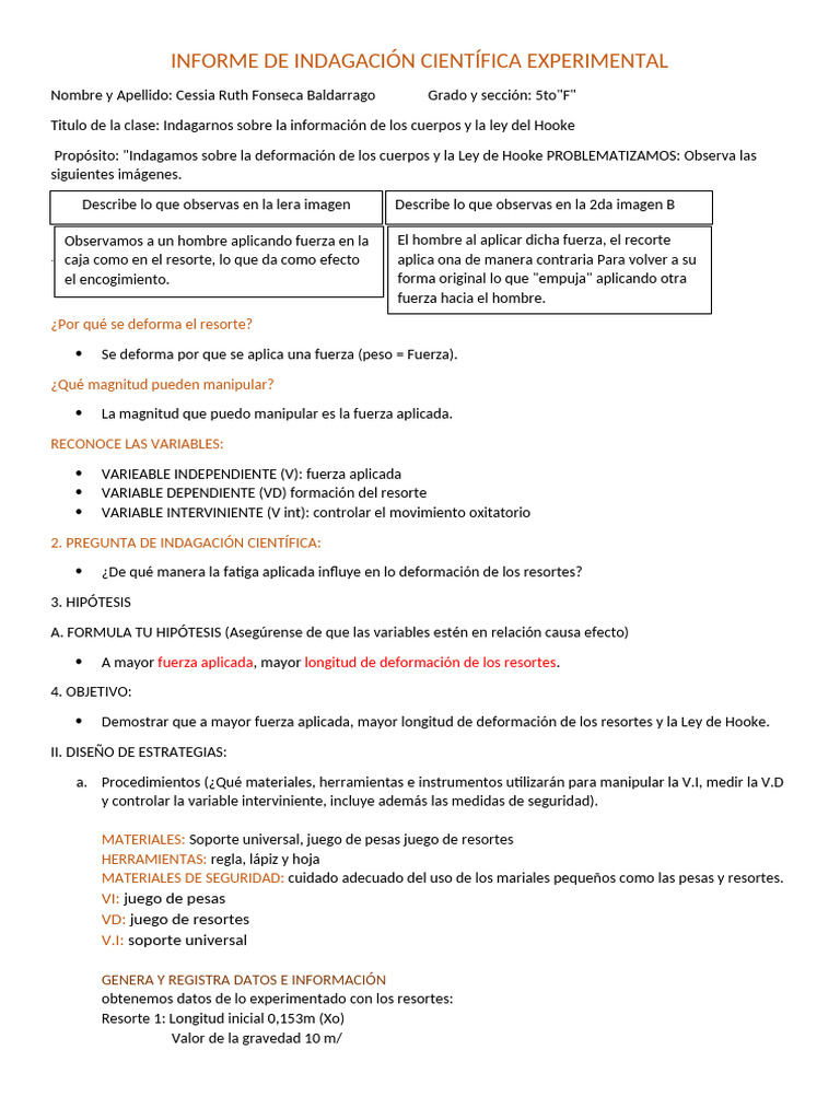 INFORME DE INDAGACIÓN CIENTÍFICA EXPERIMENTAL-cessia Fonseca | PDF ...