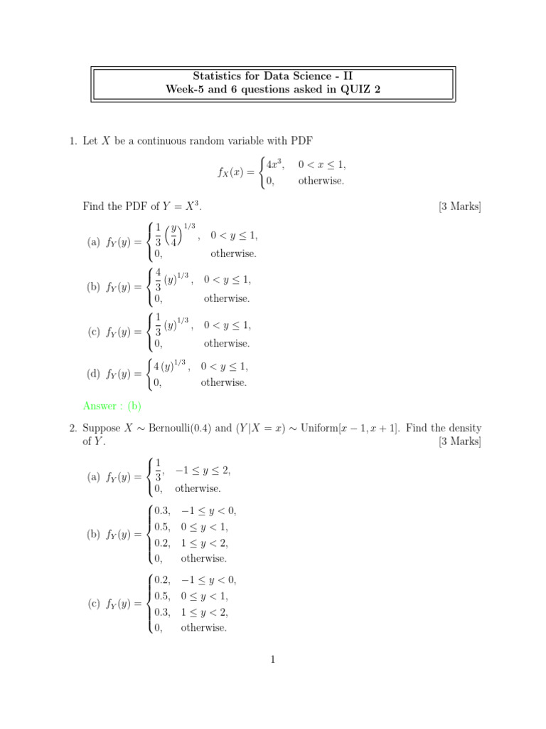 Quiz2 Questions Revision Session W5and6 | PDF | Probability Density Function | Measure Theory