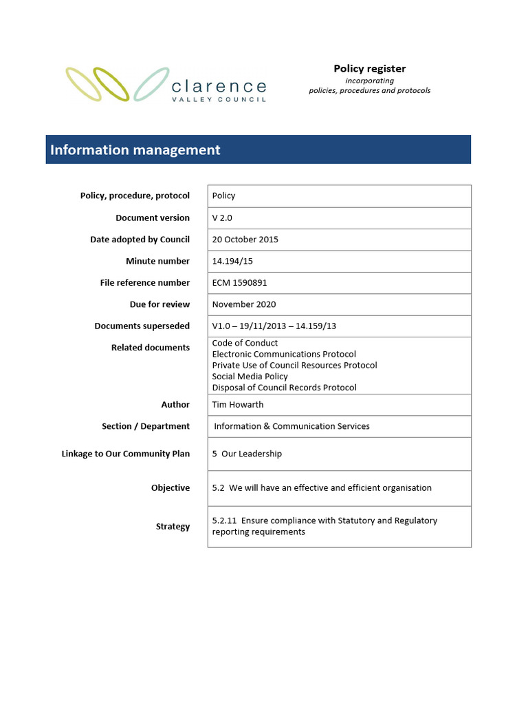 Information Management Policy Overview | PDF | Records Management ...