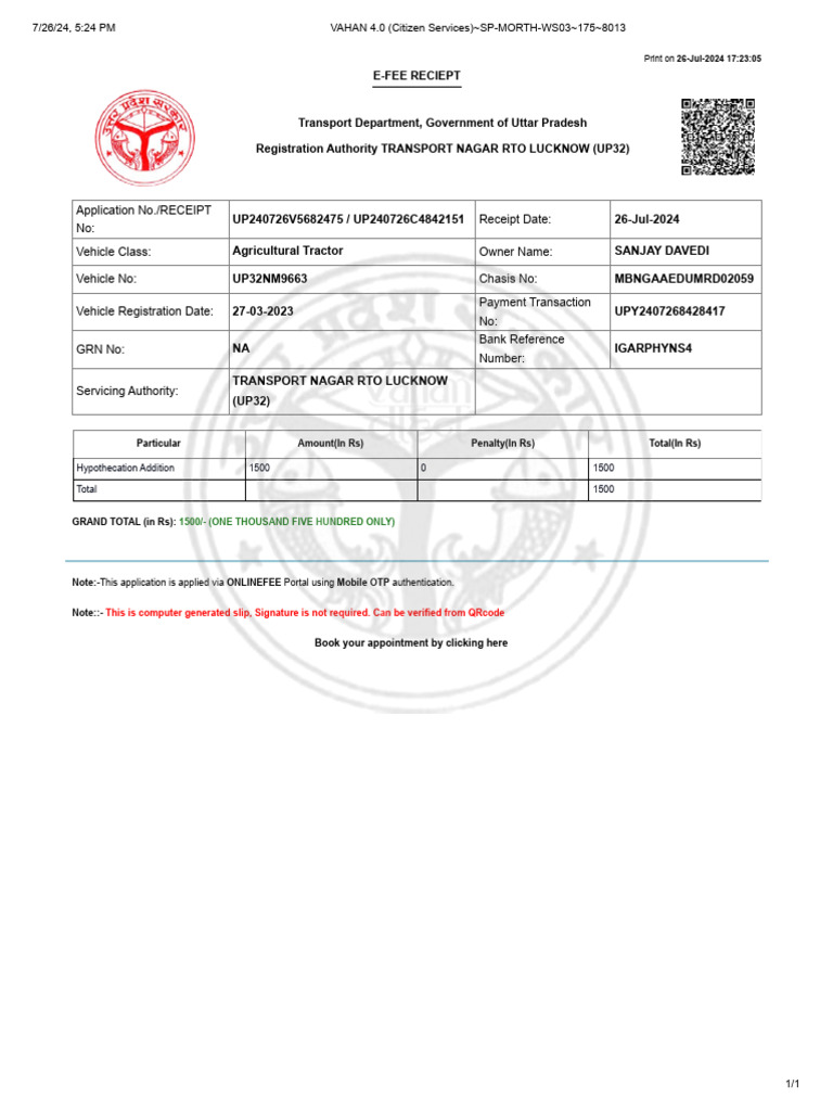 VAHAN 4.0 (Citizen Services) SP-MORTH-WS03 175 8013 | PDF | Receipt | Computer Access Control