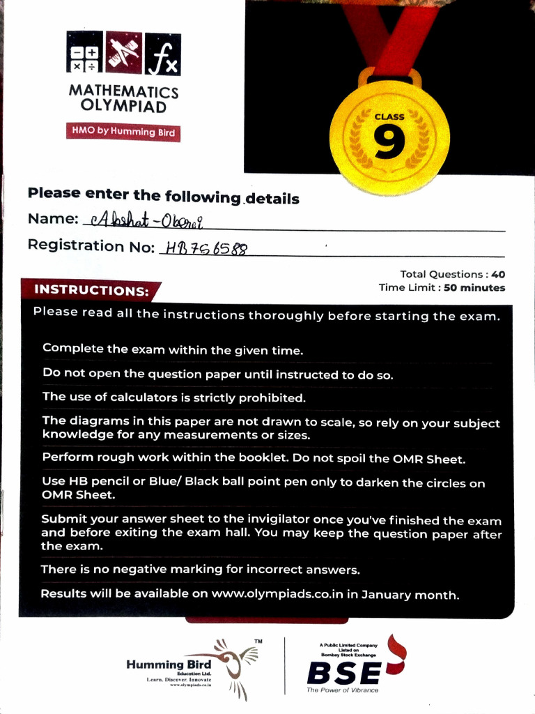 Class 9 Humming Bird Maths Olympiad | PDF | Triangle | Elementary ...