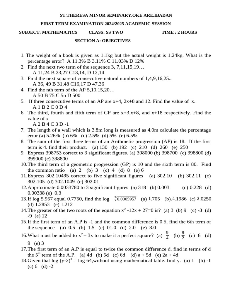 Mathematics Exam 20242025 | PDF | Significant Figures | Latitude