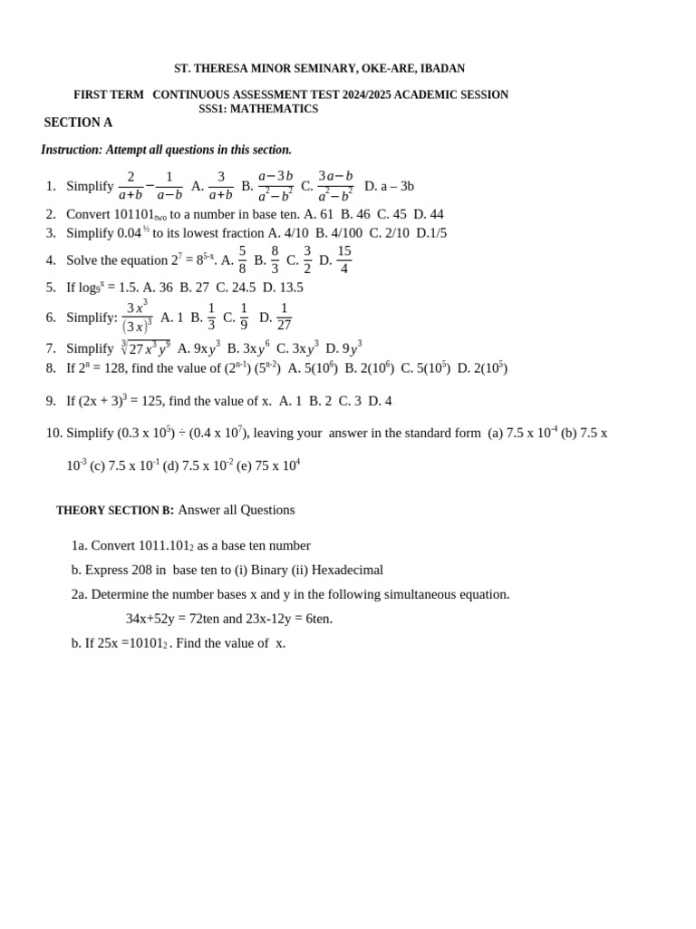 SSS Mathematics Assessment 2024/2025 | PDF | Significant Figures | Logarithm