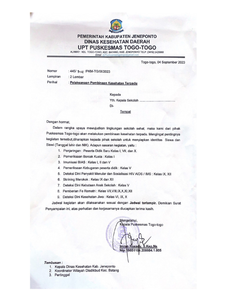 Surat Pembinaan Kesehatan 2 | PDF
