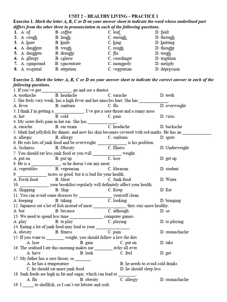 K7-Unit 2-Healthy Living P1 | PDF | Junk Food | Dieting