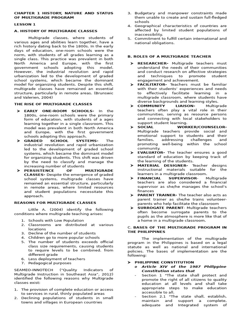 Chapter 1 History, Nature and Status of Multigrade Program | PDF ...