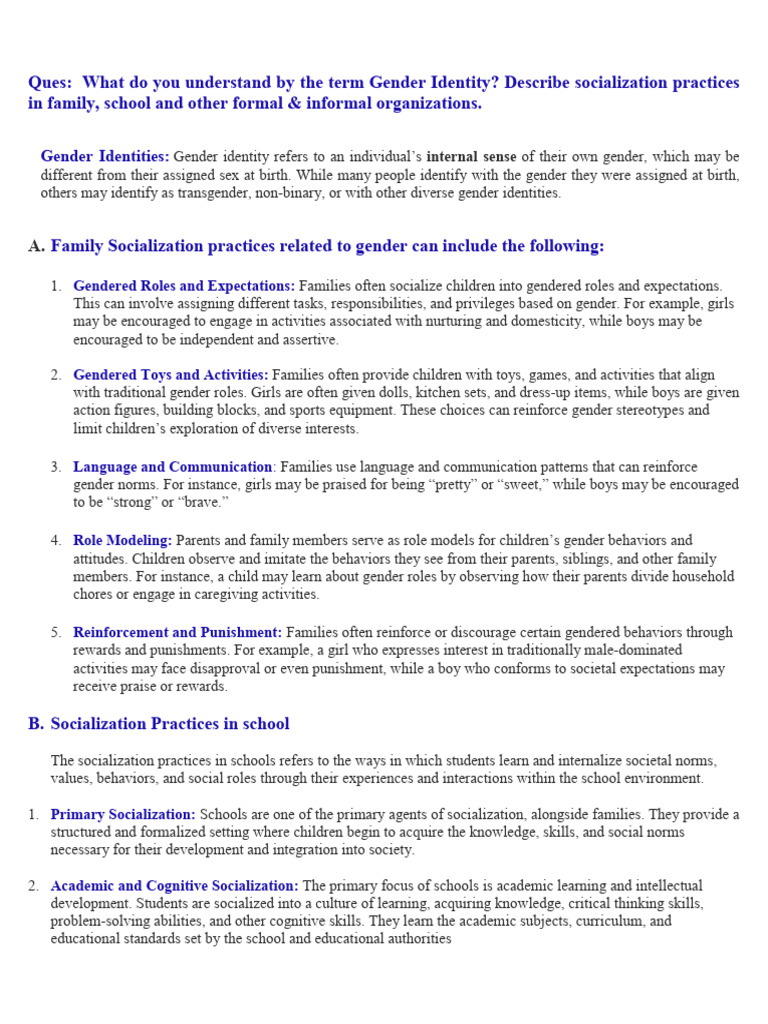 Unit 1 - What Do You Understand by The Term Gender Identity Describe ...