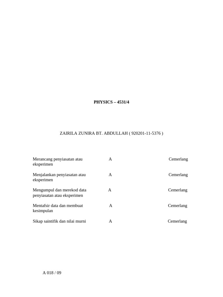 Contoh Sijil Peka Fizik | PDF