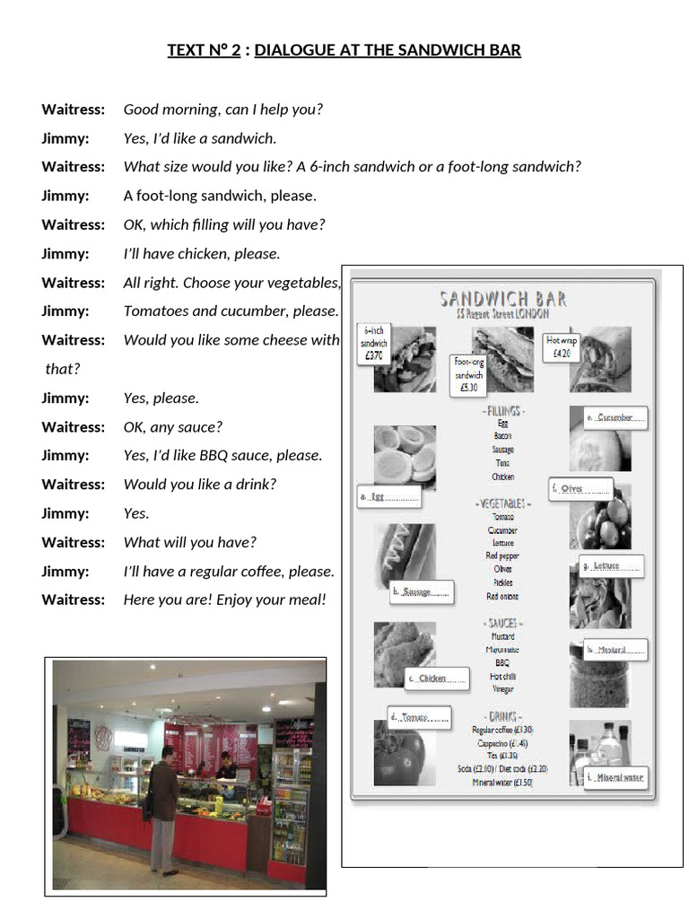 TEXT N°2 Dialogue at The Sandwich Bar | PDF