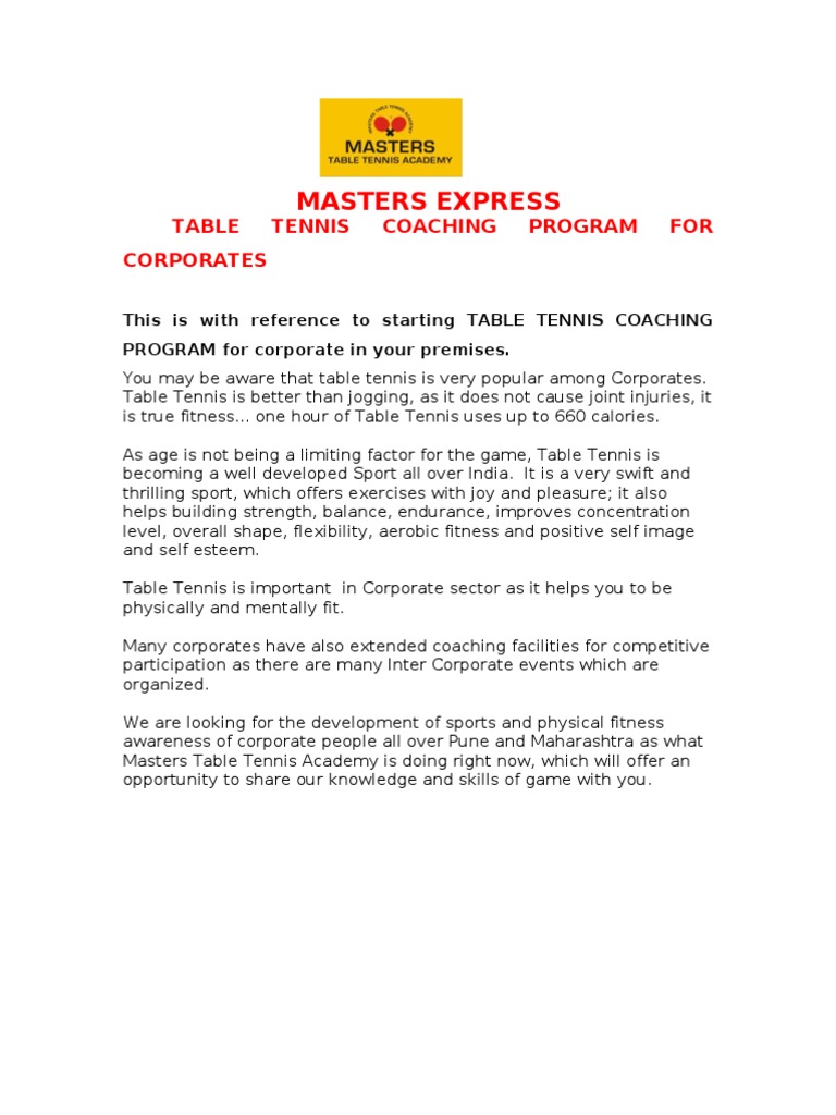 Masters Express Table Tennis Program1 | PDF | Table Tennis | Physical Fitness