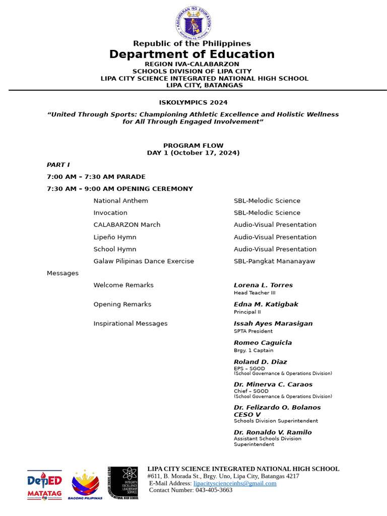 Koolympics 2024 Program Flow | PDF | Sports