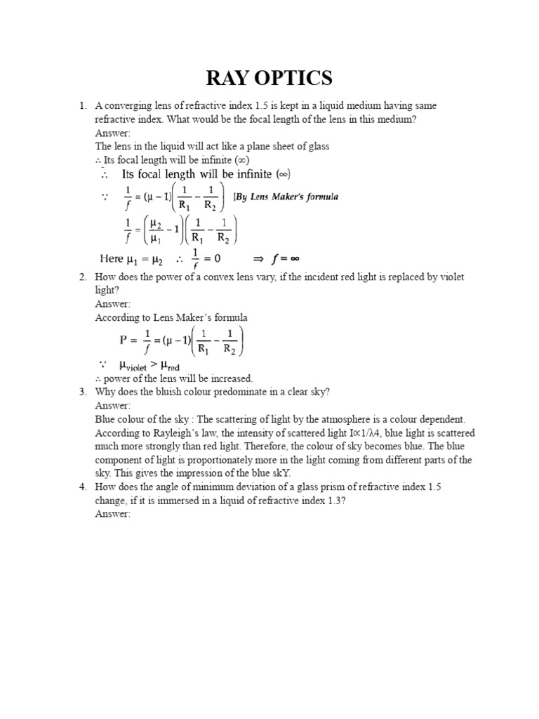 RAY OPTICS | PDF | Refractive Index | Electromagnetic Radiation