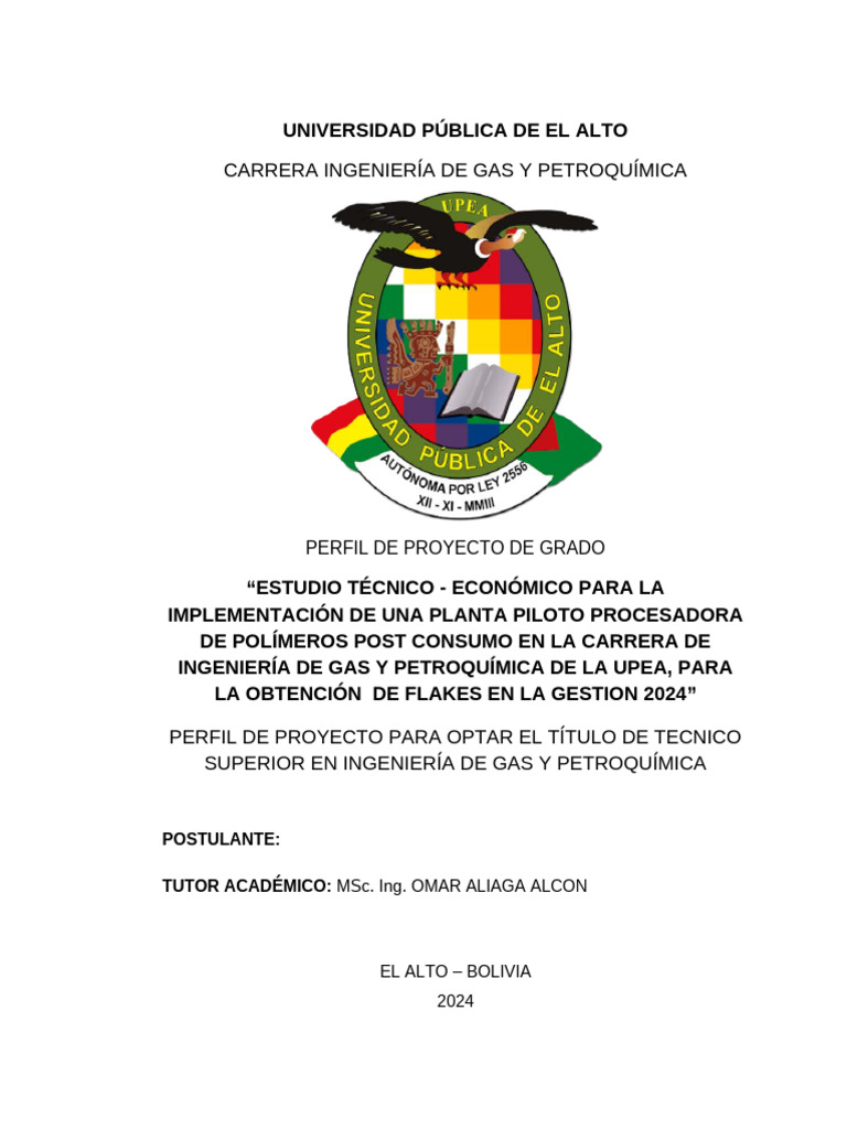 ELEMENTOS DEL PERFIL DE PROYECTO DE GRADO | PDF
