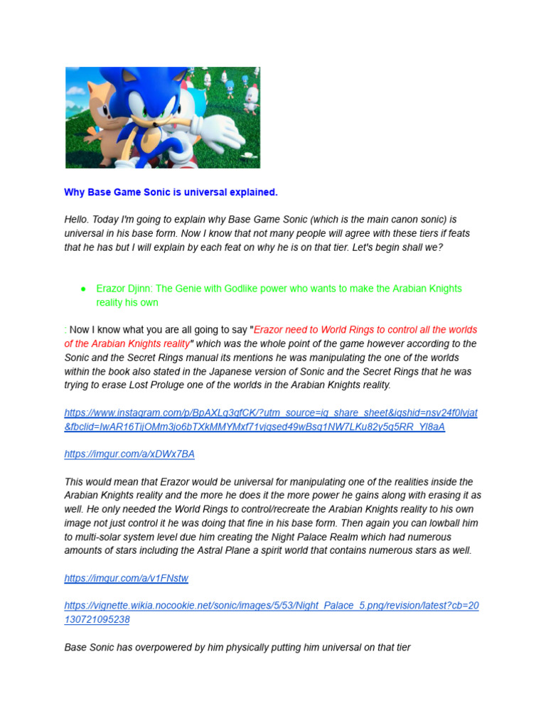 Base Game Sonic's Universal Feats Explained | PDF